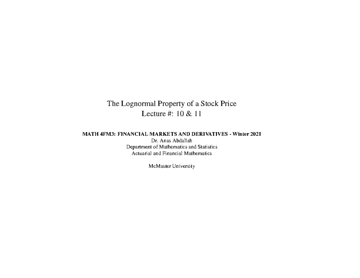 Lognormal Property of Stock Price - Studocu