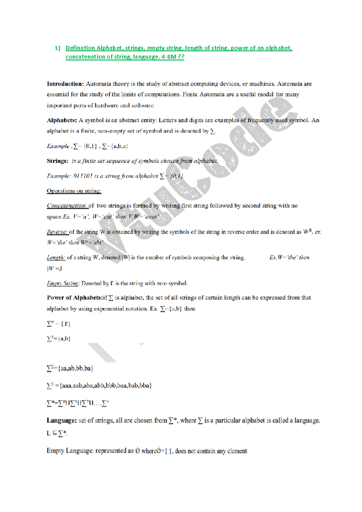 ATC 1-5 (ONLY Theory PART) - 1) Defination Alphabet, strings, empty string, length of string ...