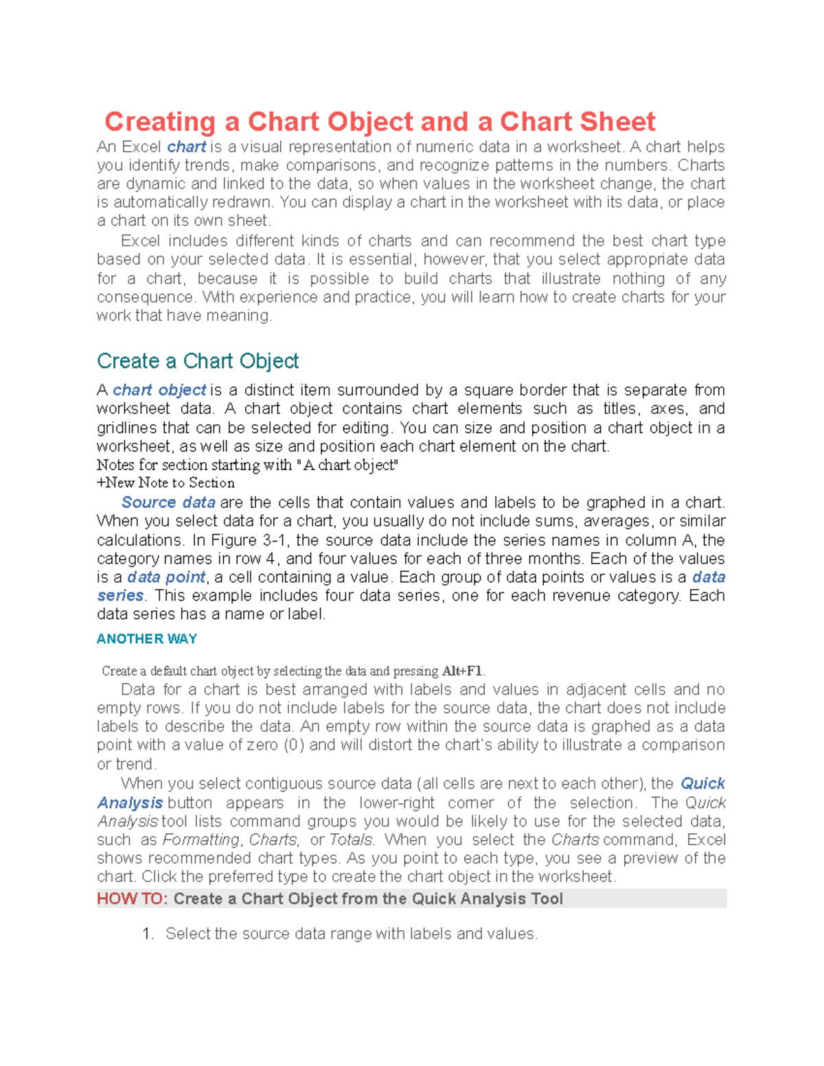 Data analysis- charts notes - Creating a Chart Object and a Chart Sheet ...