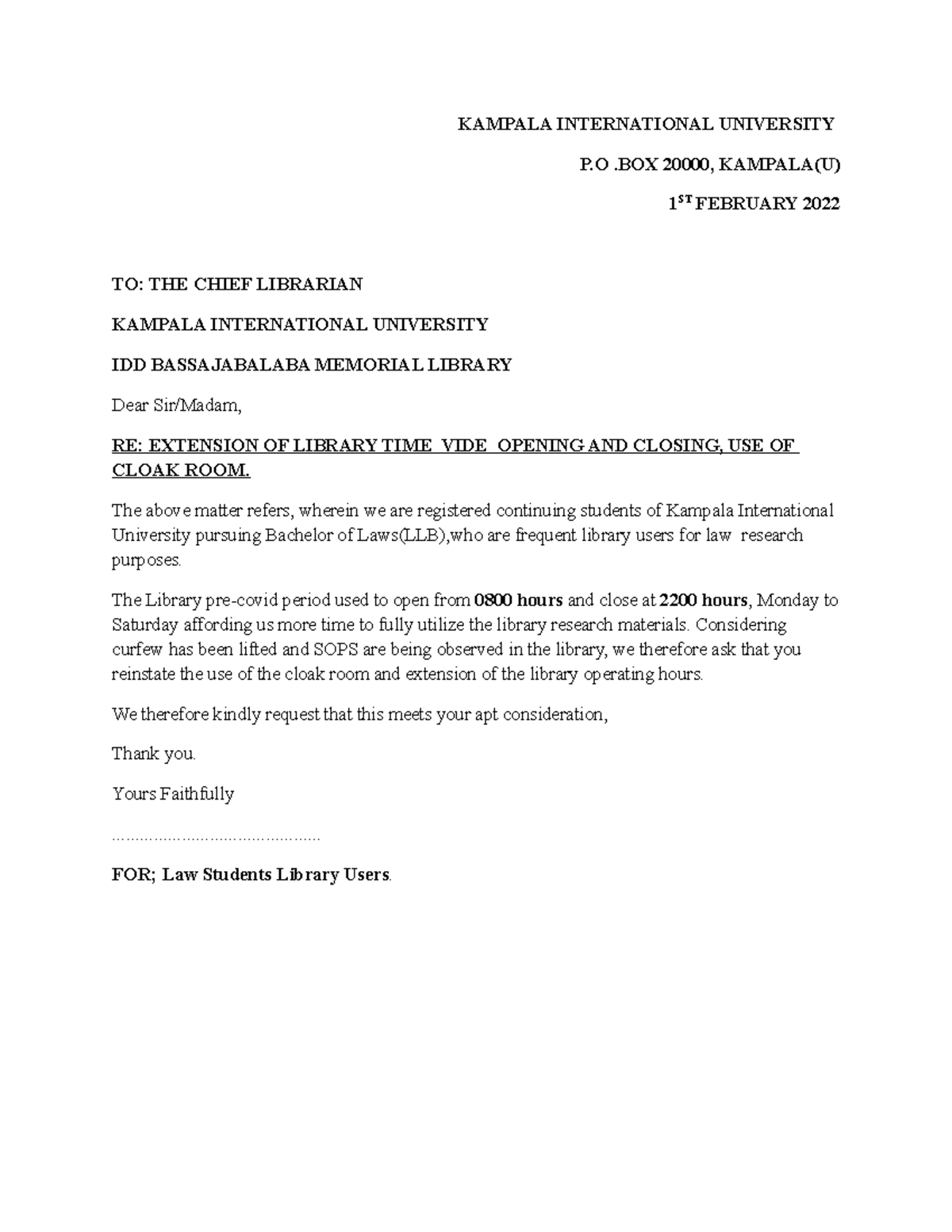 Library Letter - Material to be used for practice - KAMPALA ...