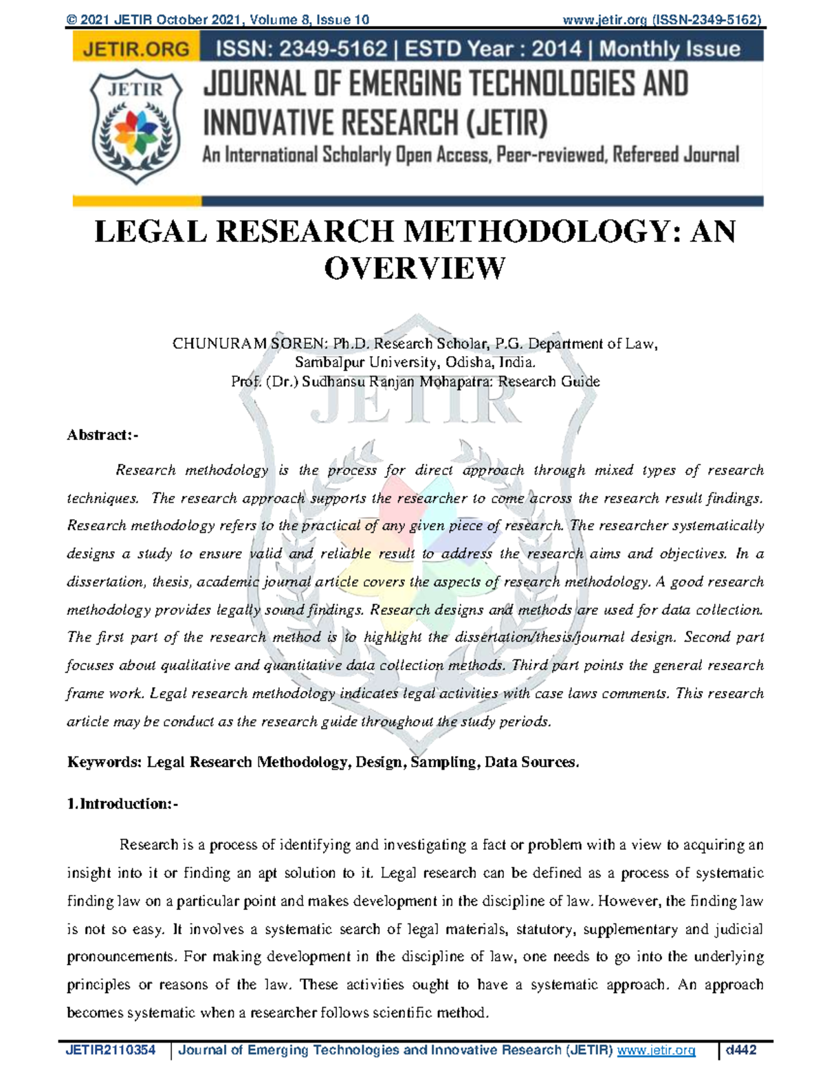 Legal research - LEGAL RESEARCH METHODOLOGY: AN OVERVIEW CHUNURAM SOREN ...