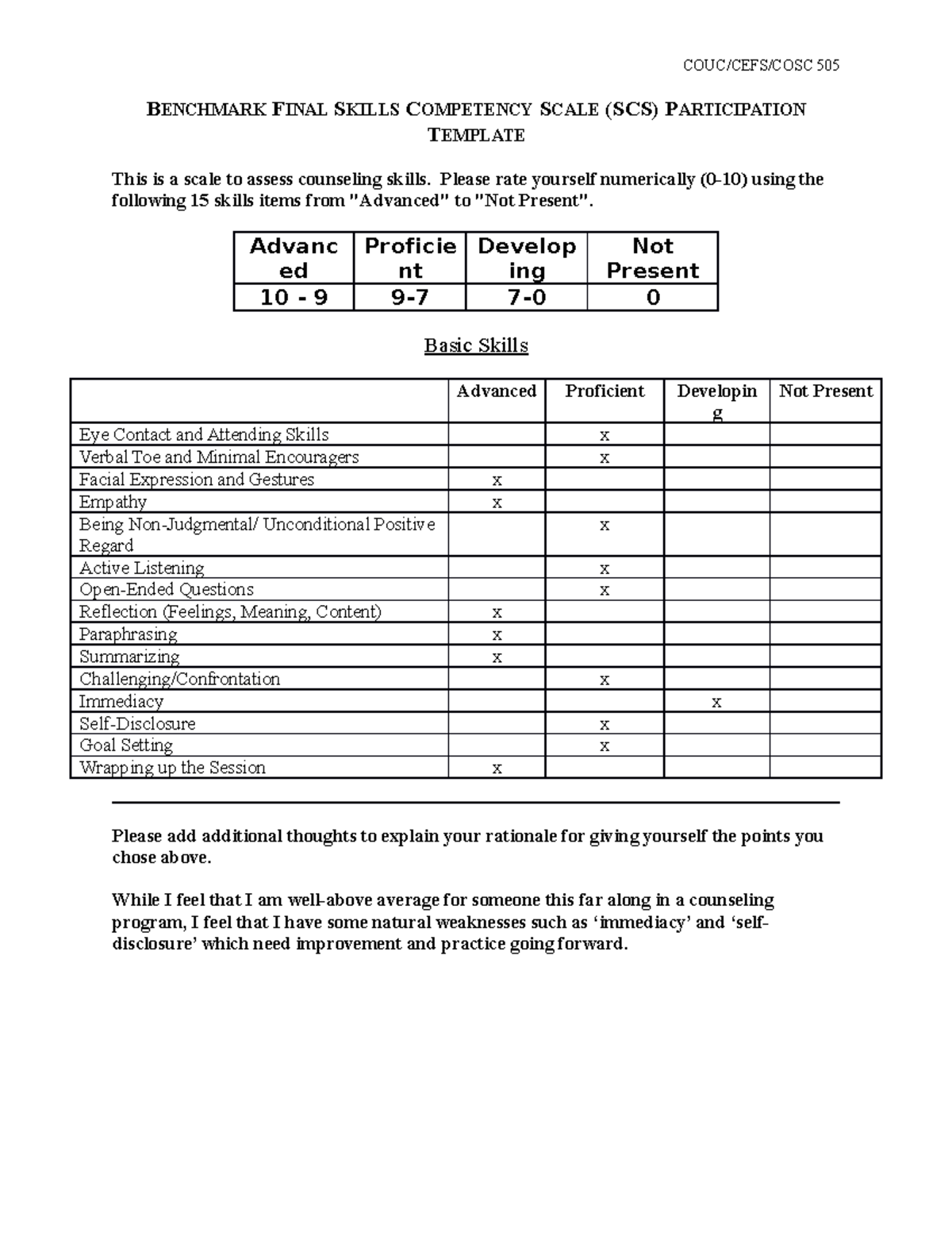 Dbarclay Benchmark Skills Template 8-18-2023 - COUC/CEFS/COSC 505 ...