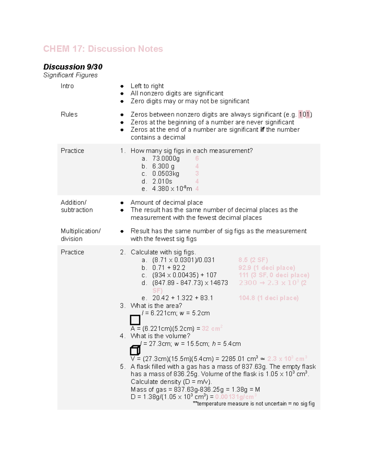 CHEM 17 Discussion Notes - CHEM 17: Discussion Notes Discussion 9 ...