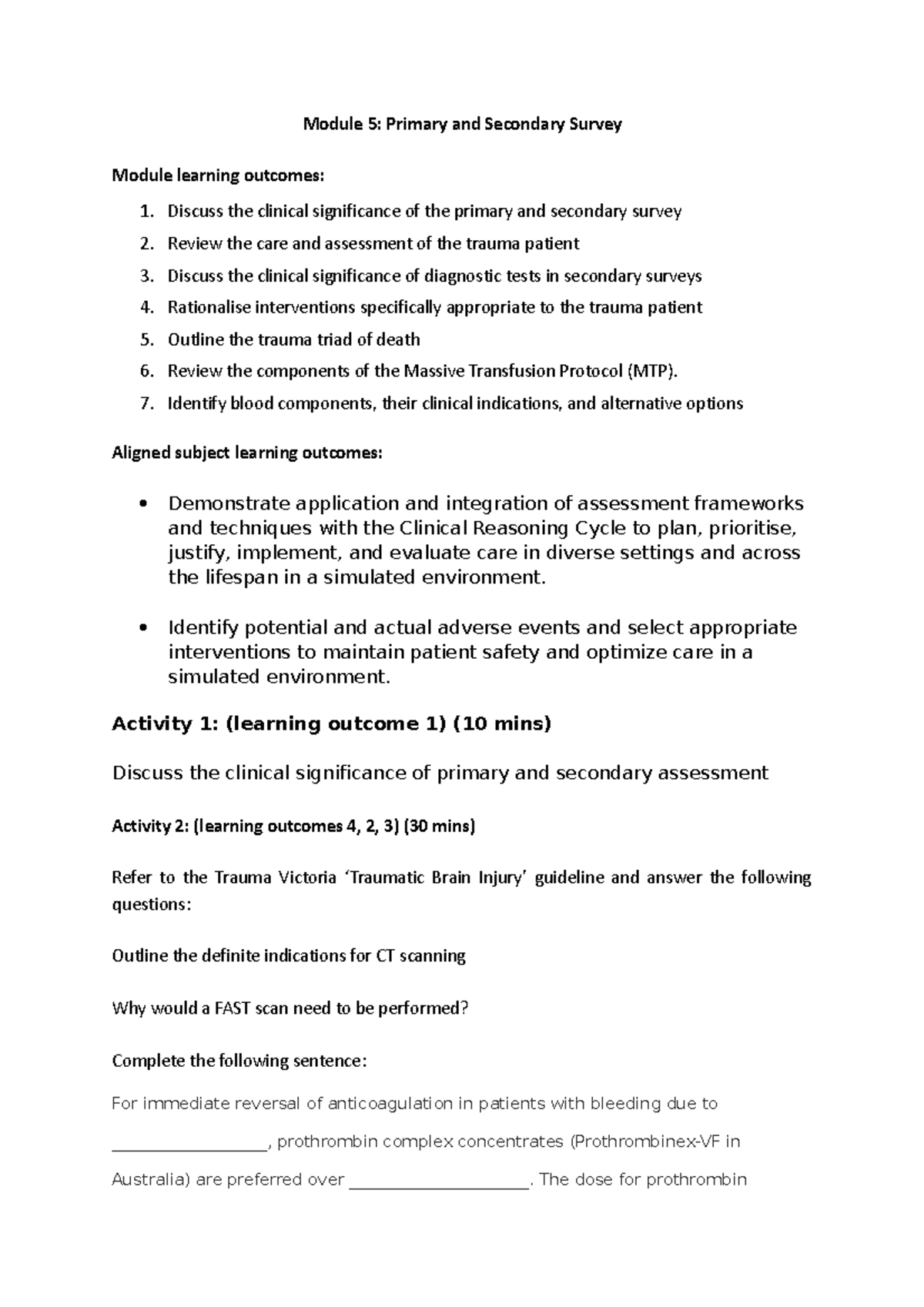 Module 5 tutorial activity - Module 5: Primary and Secondary Survey ...
