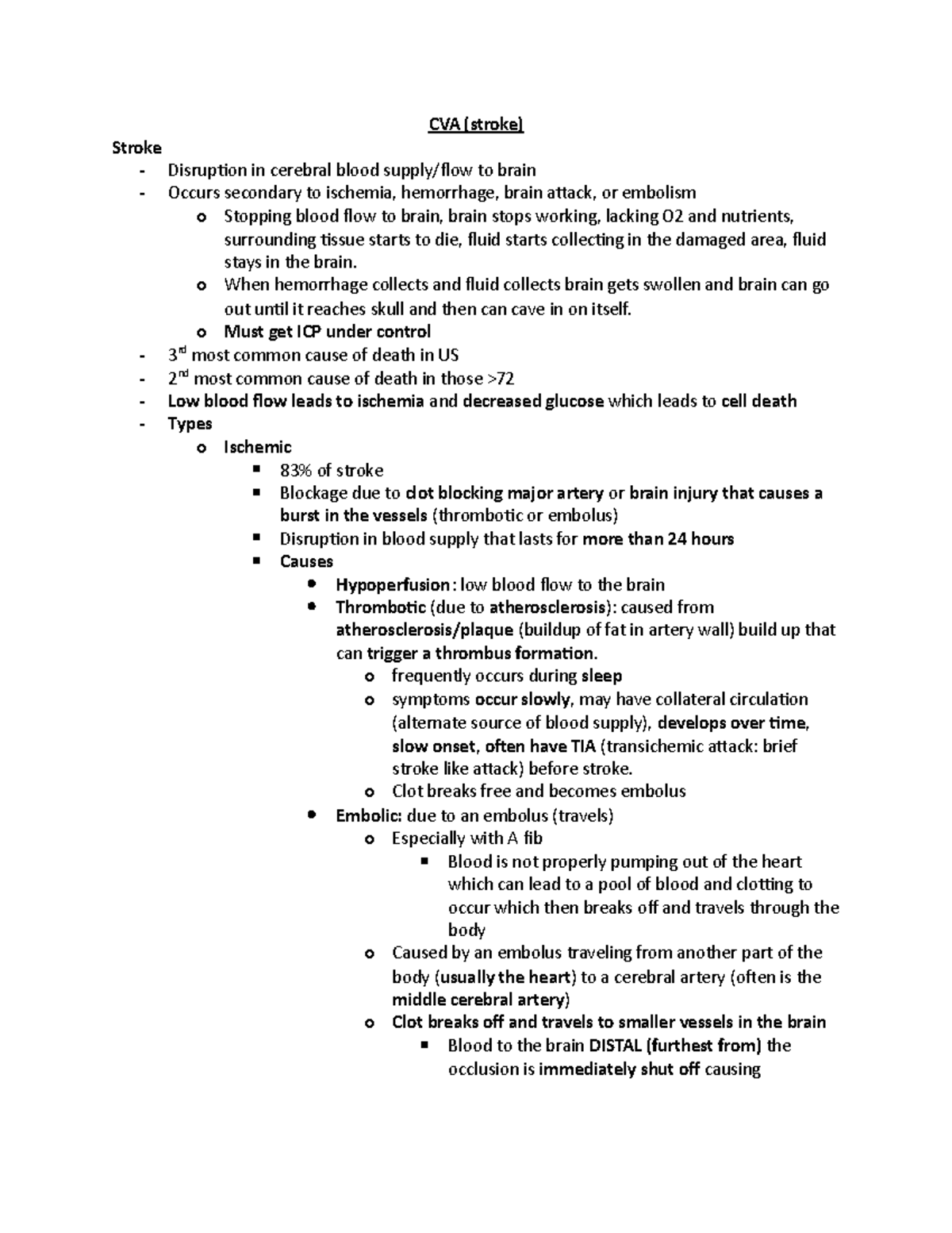 CVA - powerpoints in outline form plus extra notes - CVA (stroke ...