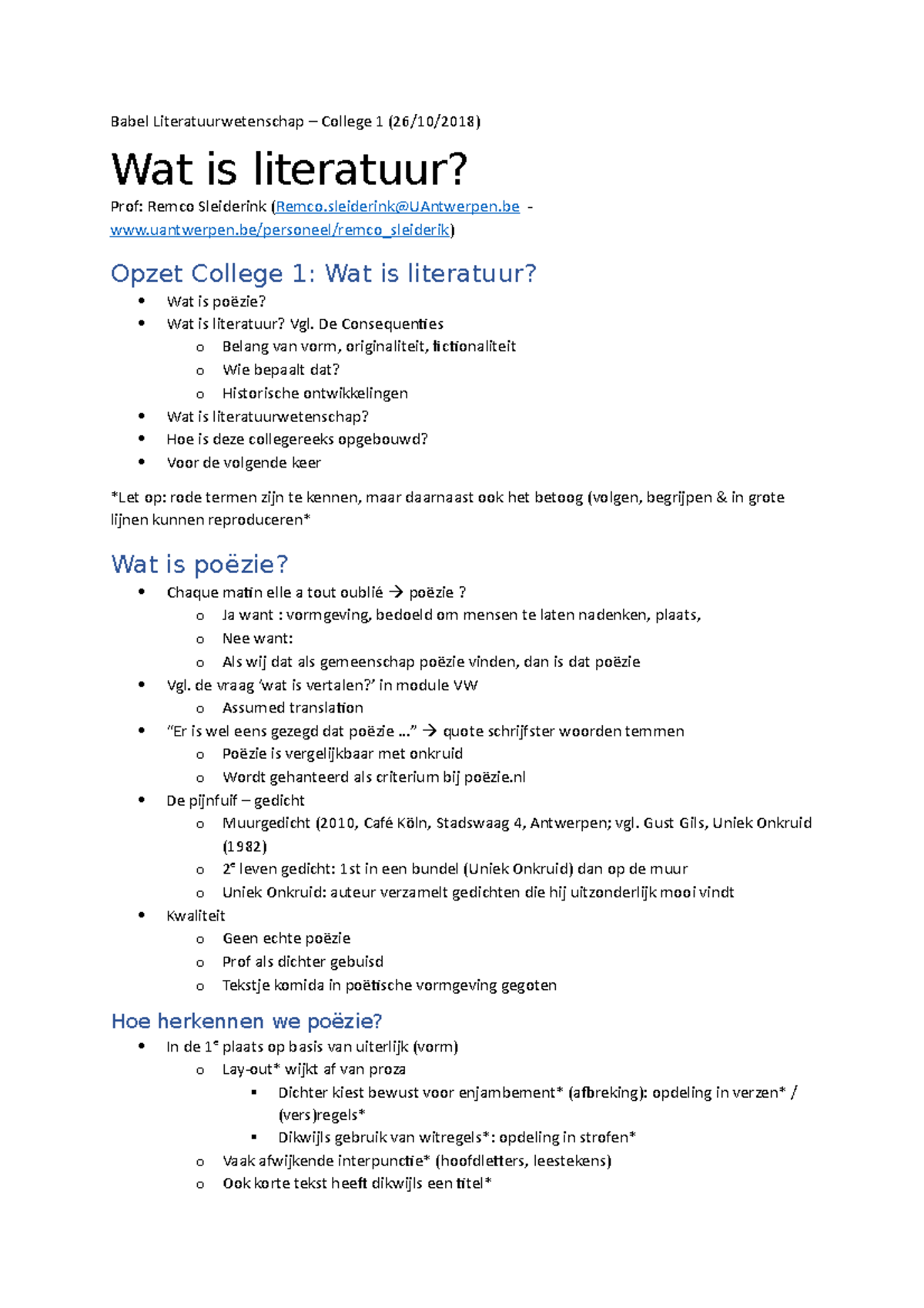 College 1 - 26 - Babel Literatuurwetenschap – College 1 (26/10/2018 ...