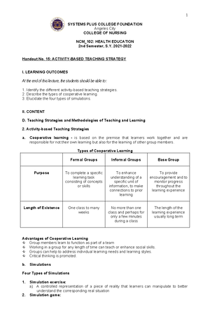 Health Educ Handout 9 - SYSTEMS PLUS COLLEGE FOUNDATION Angeles City ...