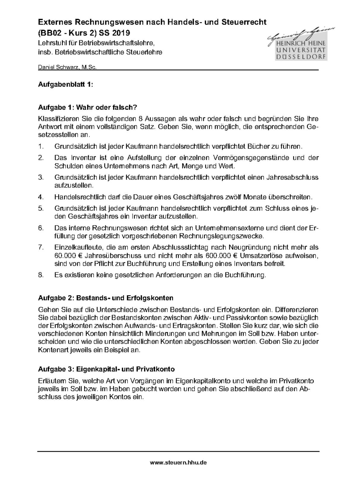 BB02 Kurs 2 SS2019 Aufgabenblatt 01 - Externes Rechnungswesen nach ...