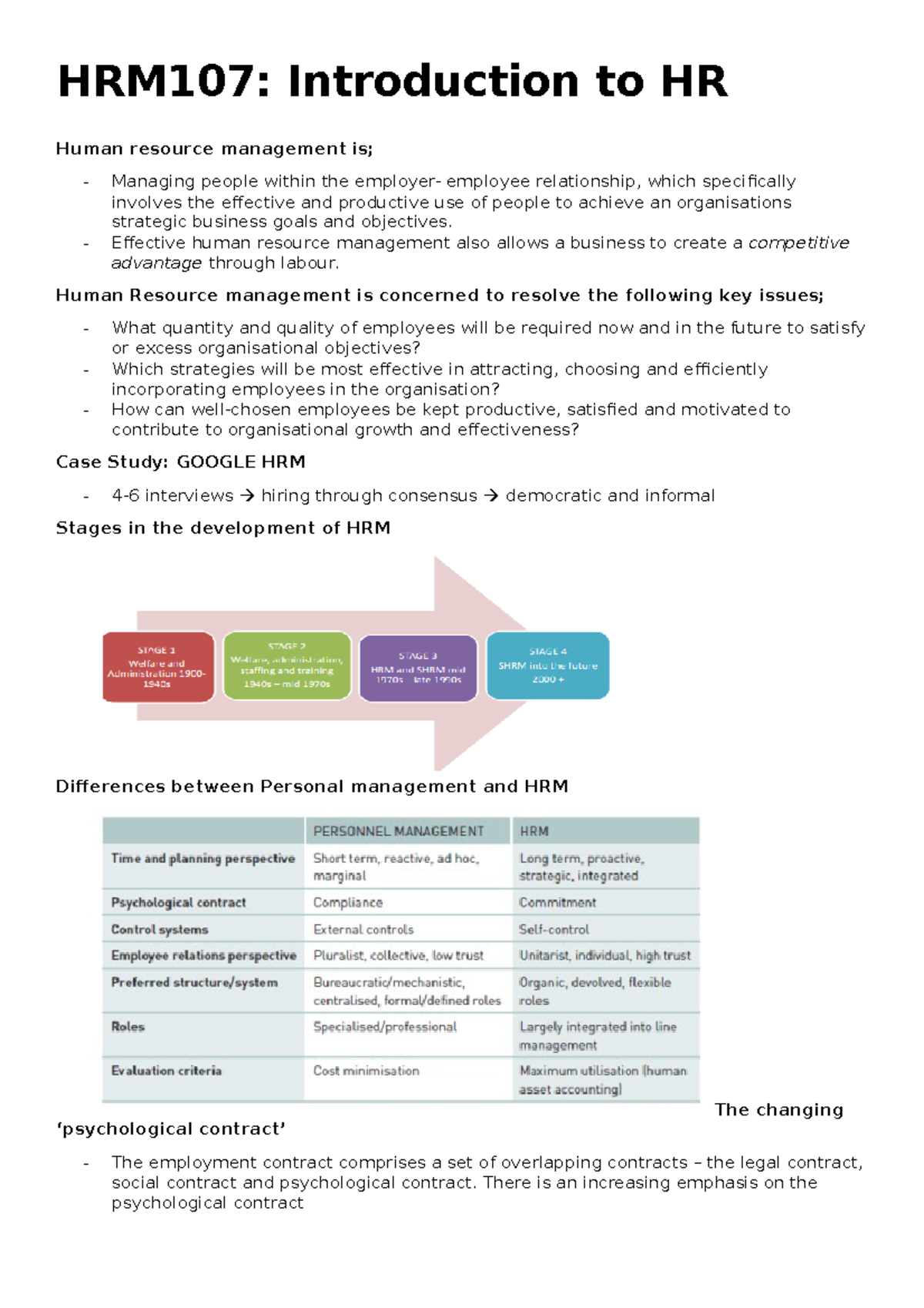 HRM107 Lecture notes - HRM107: Introduction to HR Human resource ...