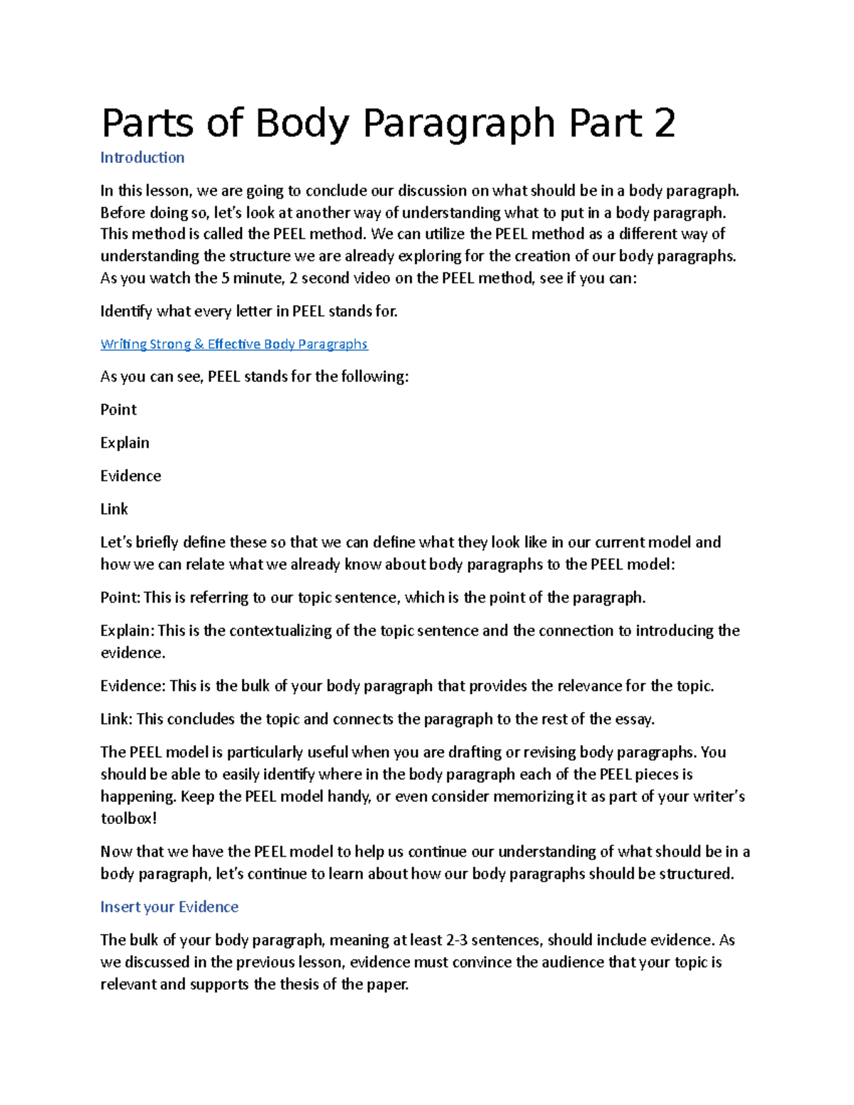 Parts of Body Paragraph Part 2 - Before doing so, let’s look at another ...