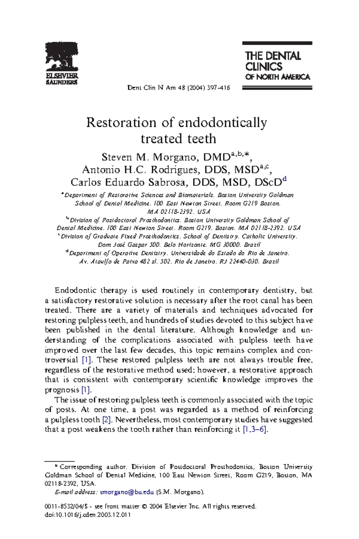 Restauracion pos endodontica - Restoration of endodontically treated ...