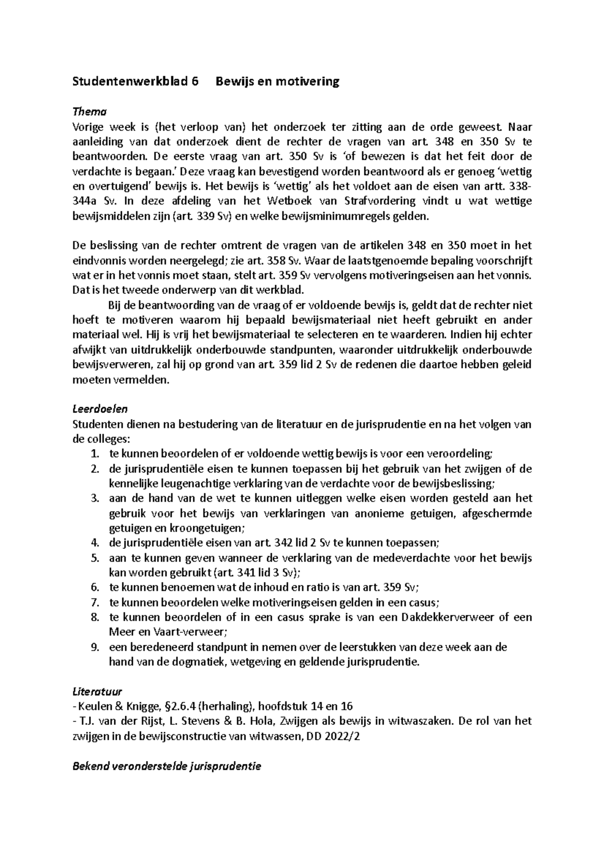 Inleveropdracht Bewijs en motivering - Studentenwerkblad 6 Bewijs en ...