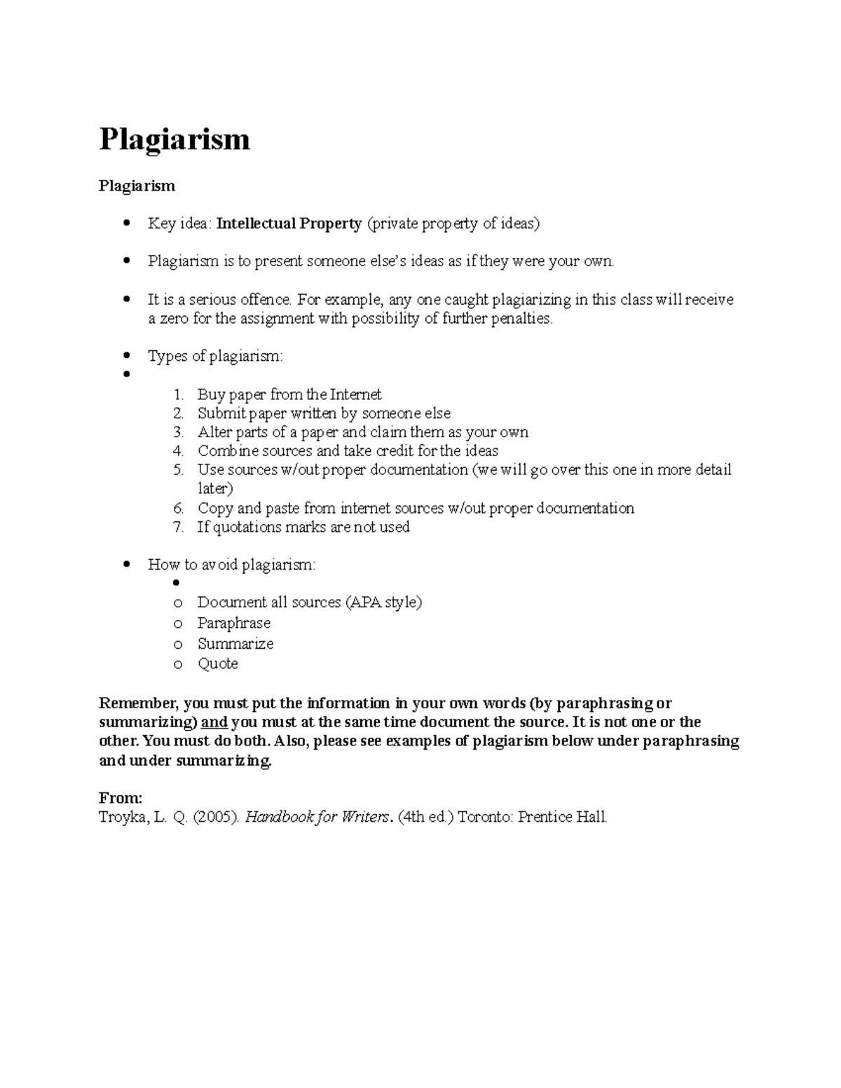 Plagiarism - Lecture notes 2 - ENGL 1090 - Memorial University - Studocu