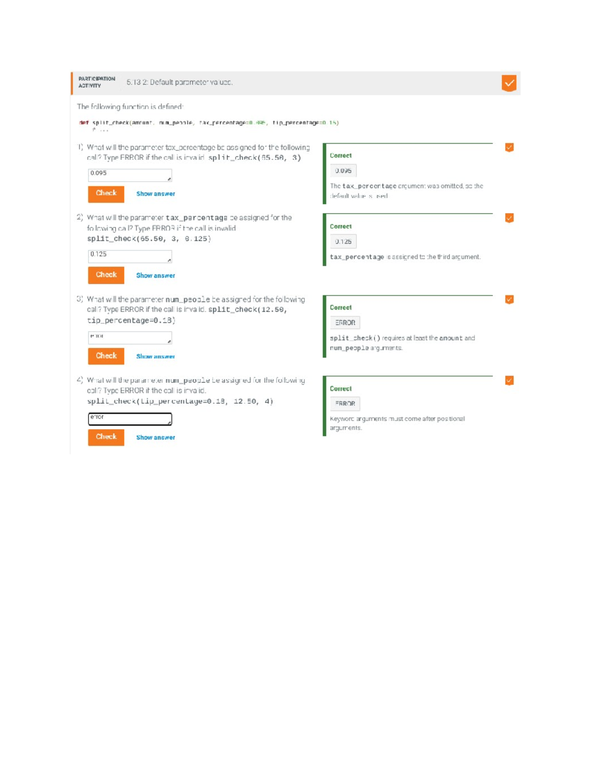 Participation activity 5.13.2 default parameter values - IT 140 - Studocu