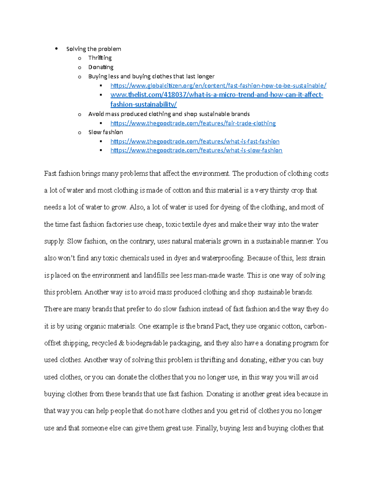 Essay - paragraph about fast fashion - Solving the problem o Thrifting ...