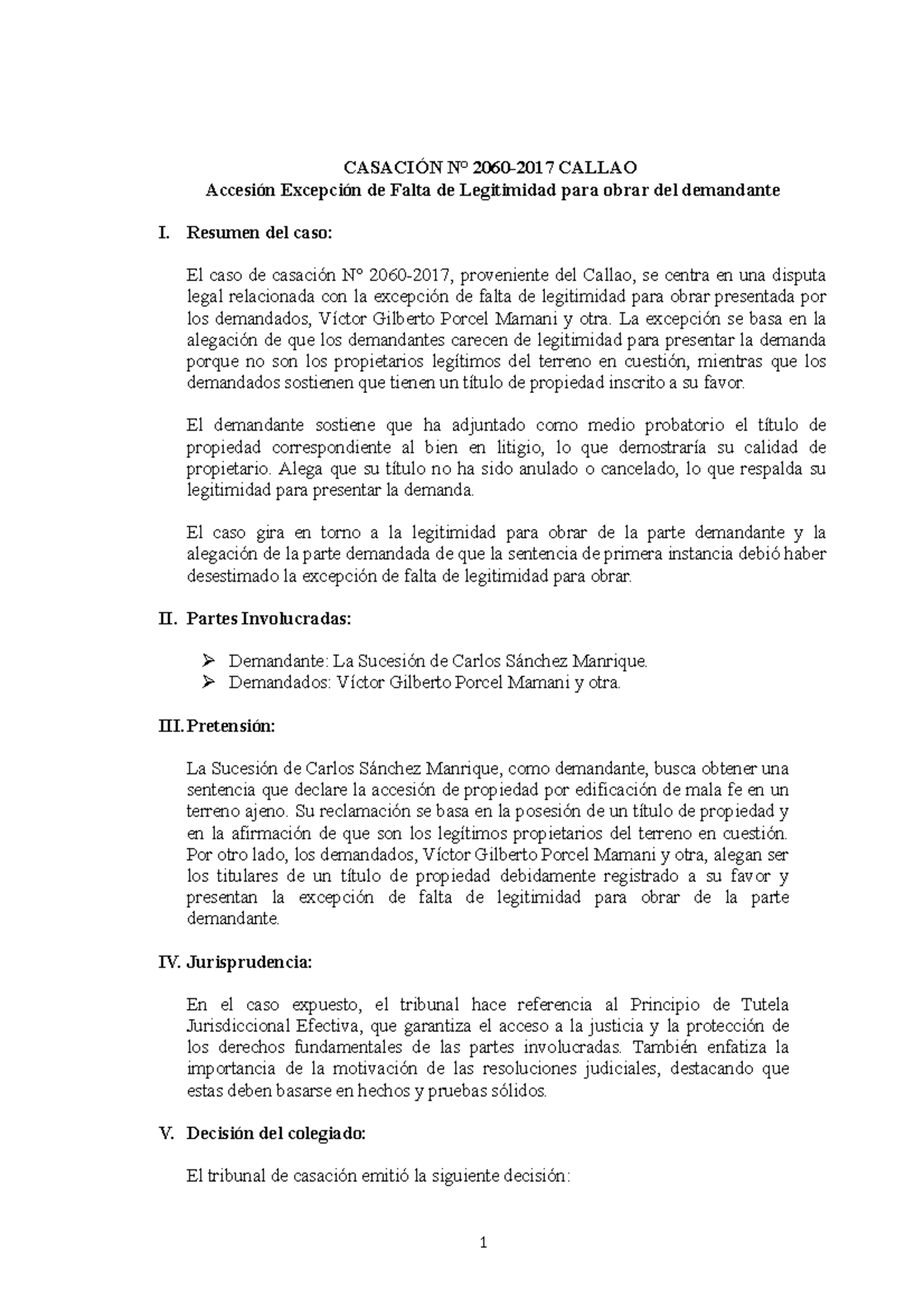 Casacion 2060 2017 Callao Lp Legitimidad Para Obrar CasaciÓn N
