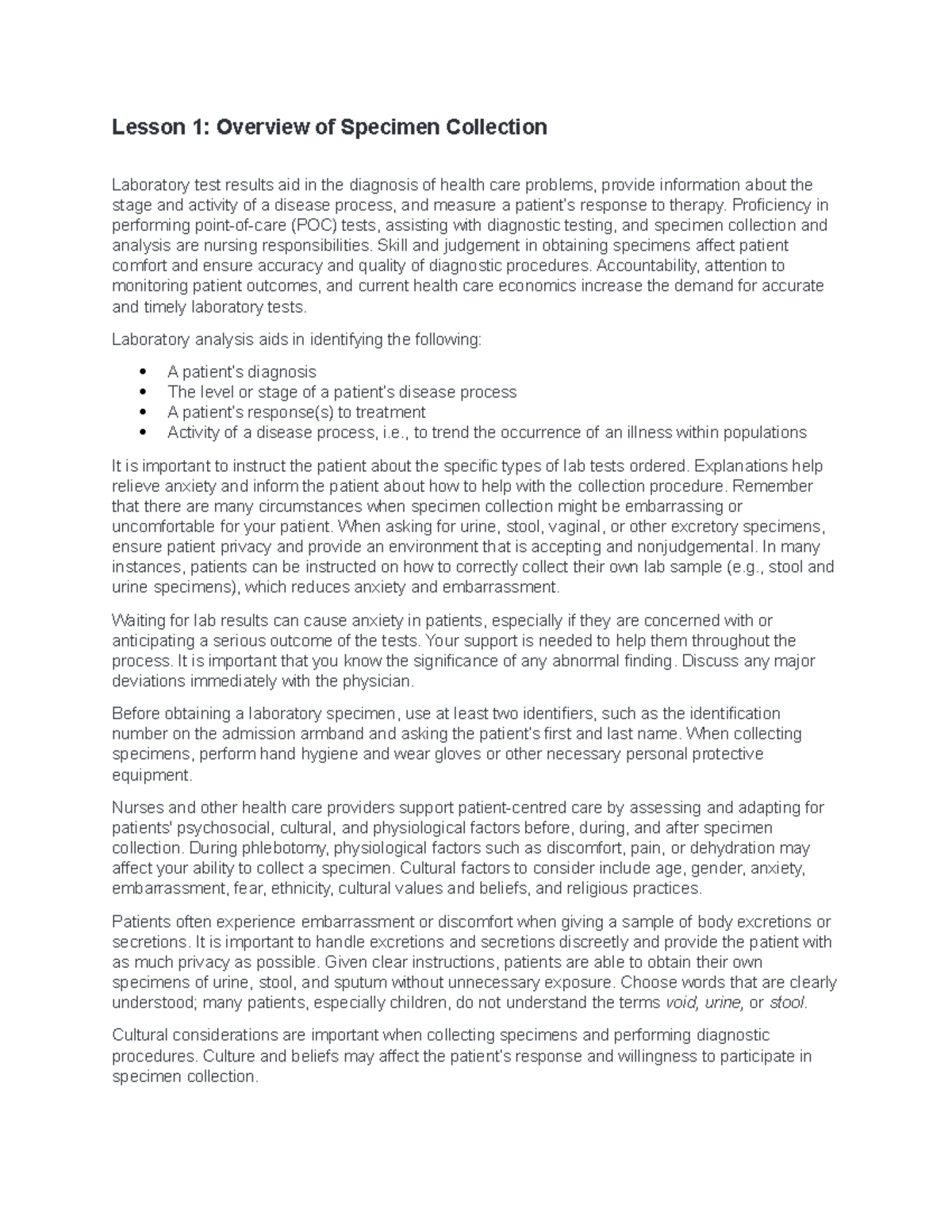 Module 3 Specimen Collection - Lesson 1: Overview of Specimen ...