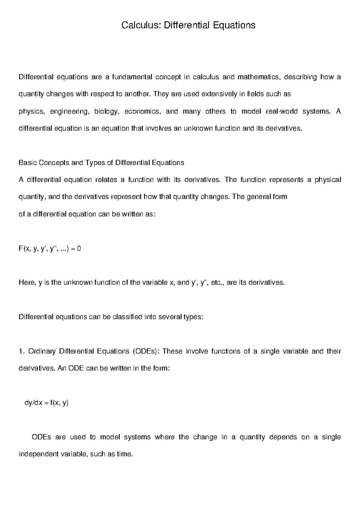 Calculus Differential Equations - Calculus: Differential Equations ...
