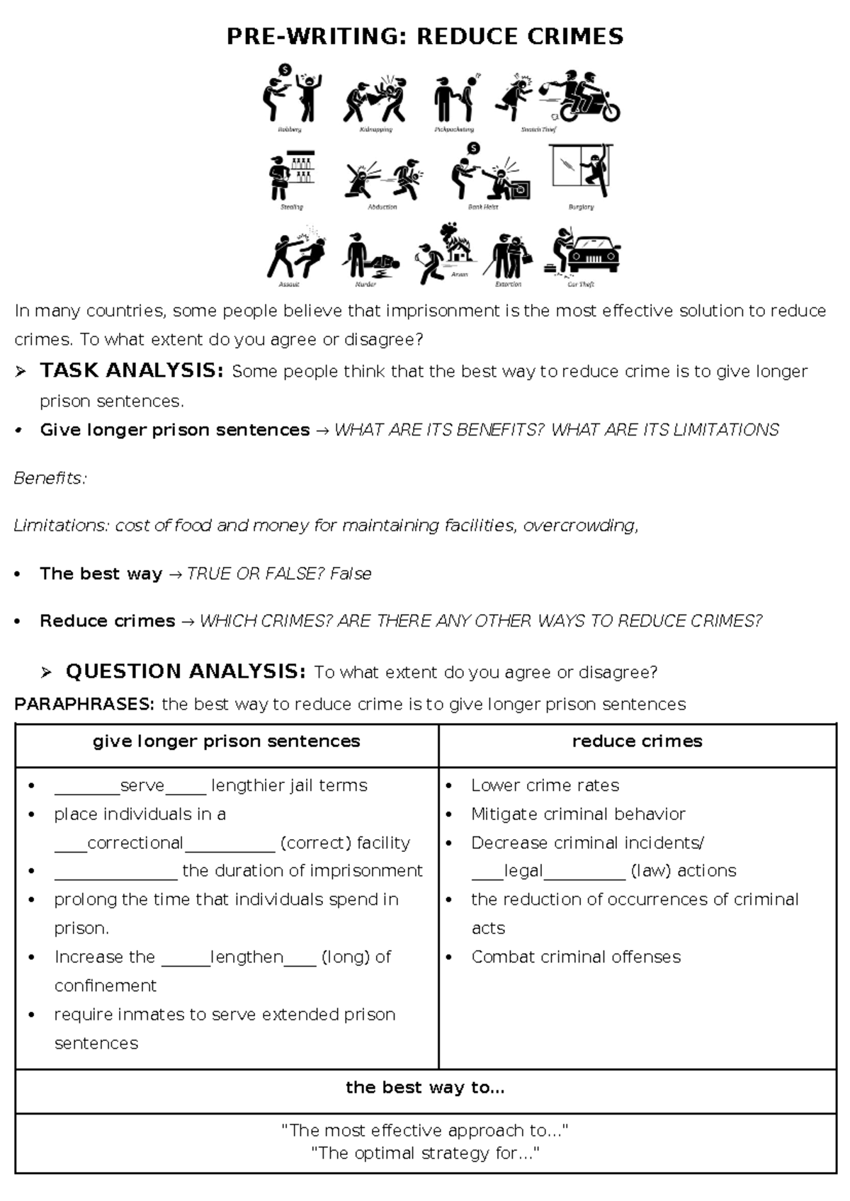 PRE- Writing Reduce Crimes - PRE-WRITING: REDUCE CRIMES In many ...