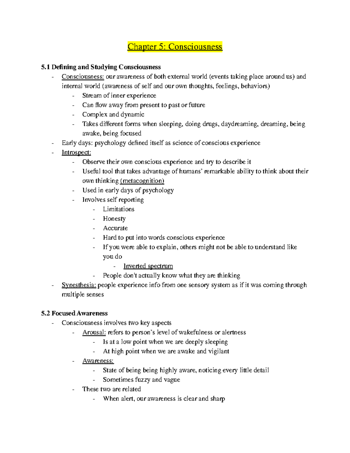 Chapter 5 - Chapter 5: Consciousness 5 Defining and Studying ...