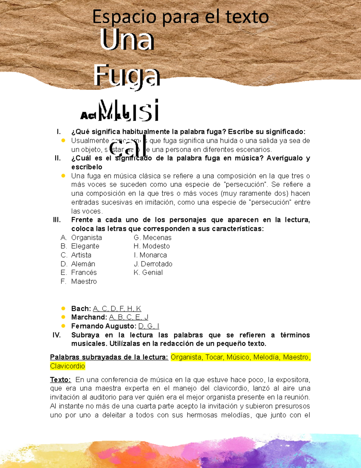 La fuga musical - NOTHING THANKS - Actividad I. ¿Qué significa ...