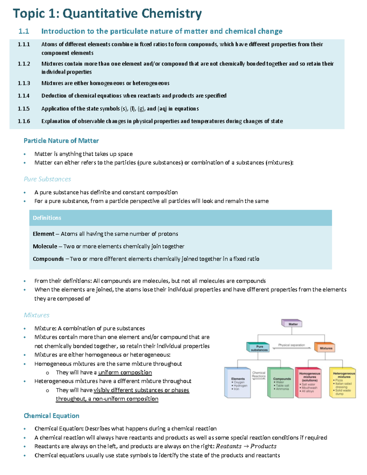 Everything - lots of notes - Topic 1: Quantitative Chemistry 1 ...