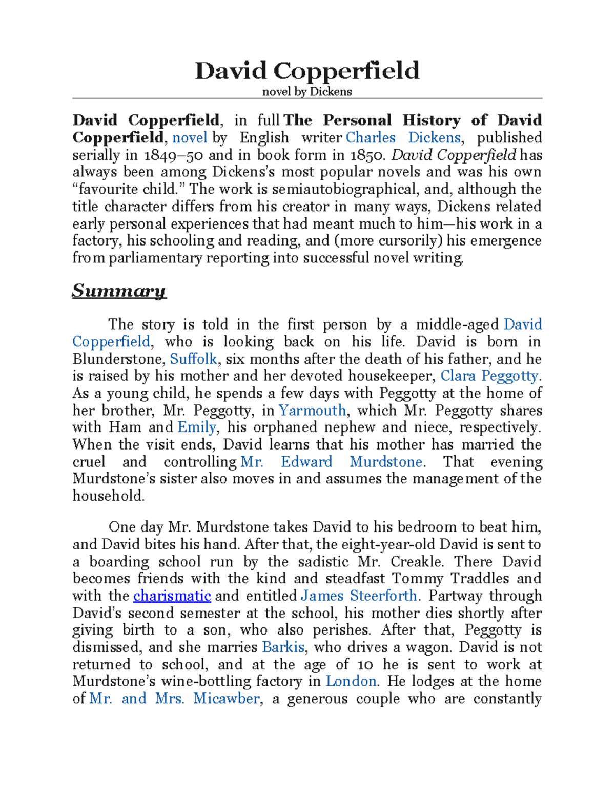 Devid Copperfield - David Copperfield novel by Dickens David ...