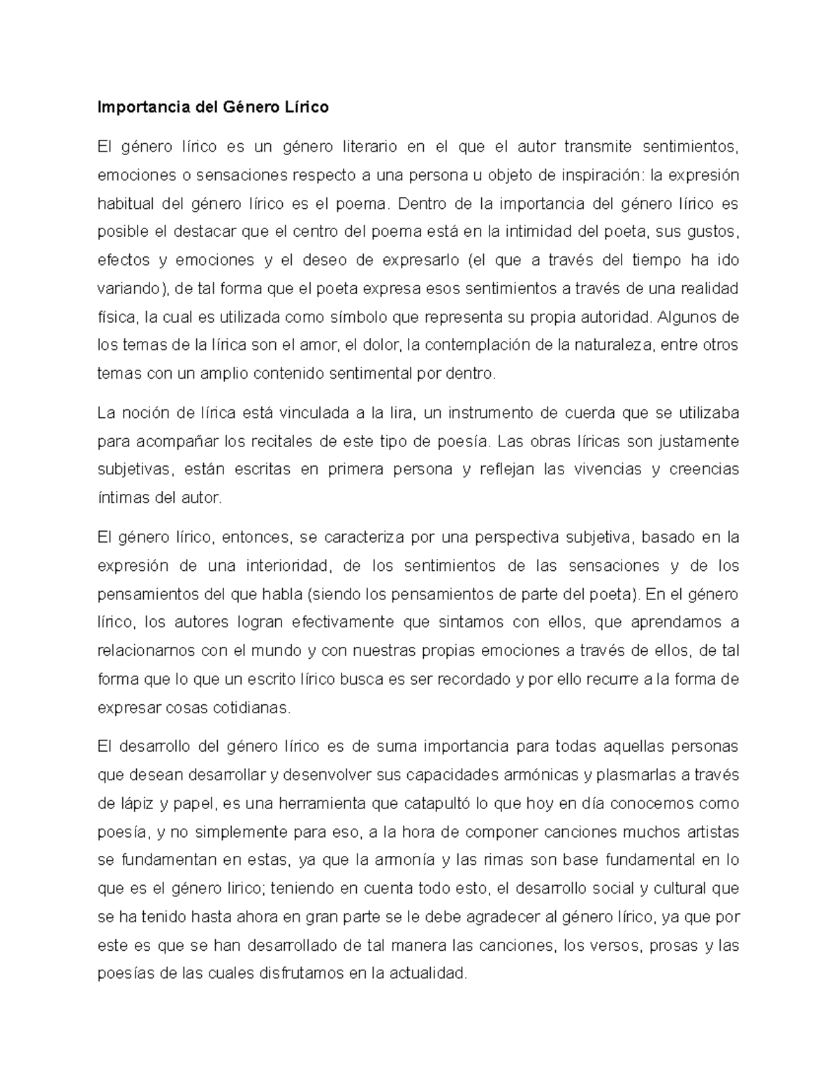 Importancia del Género Lírico - Importancia del Género Lírico El género ...