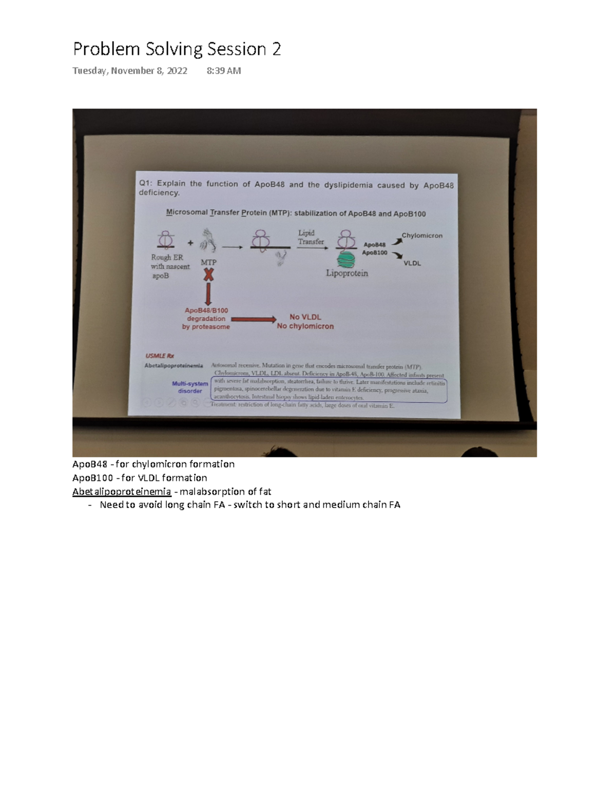 IMC 504 - Problem Solving Session 2 - ApoB48 - for chylomicron ...