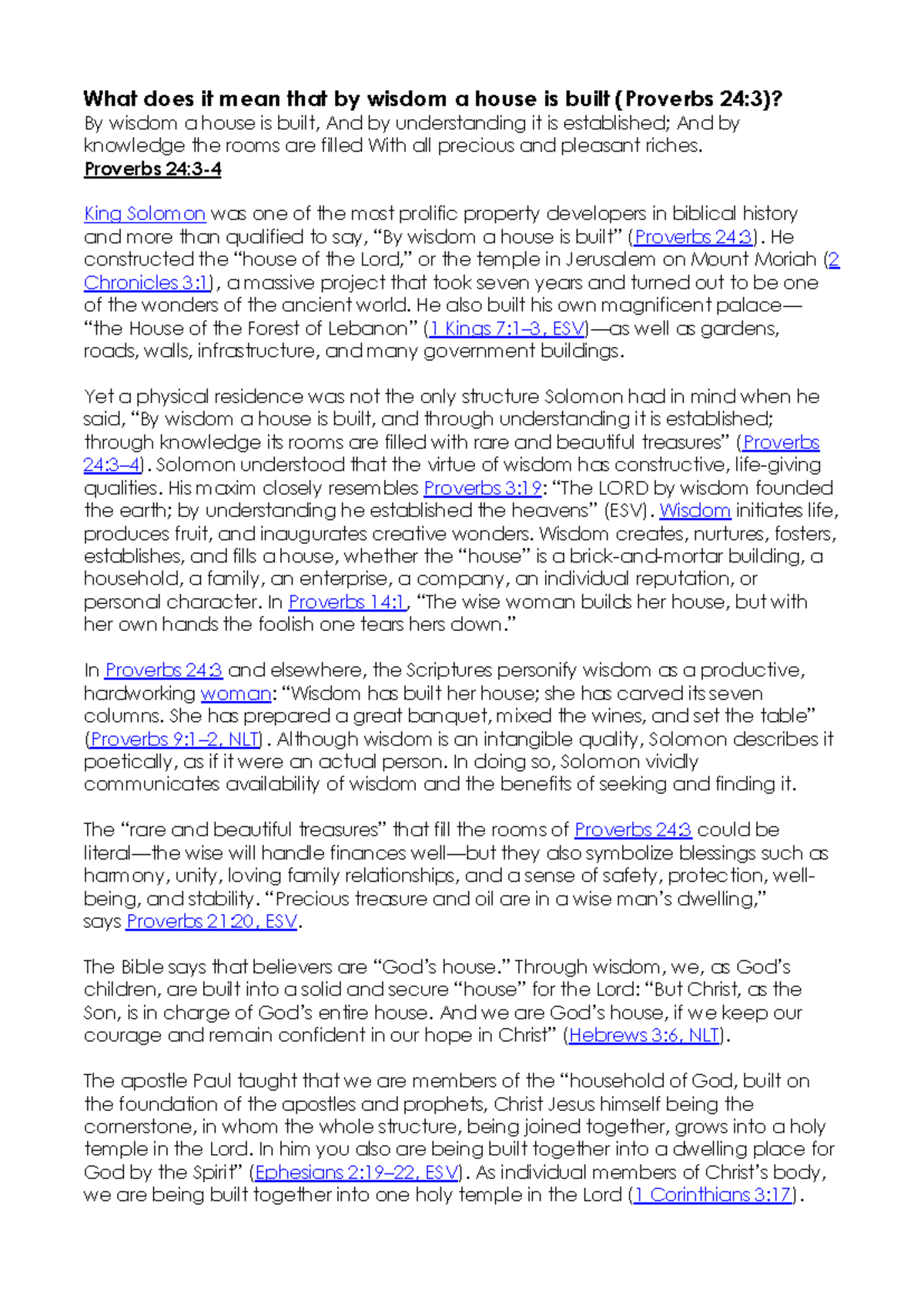 What does it mean Proverbs 24;3-4 - What does it mean that by wisdom a ...