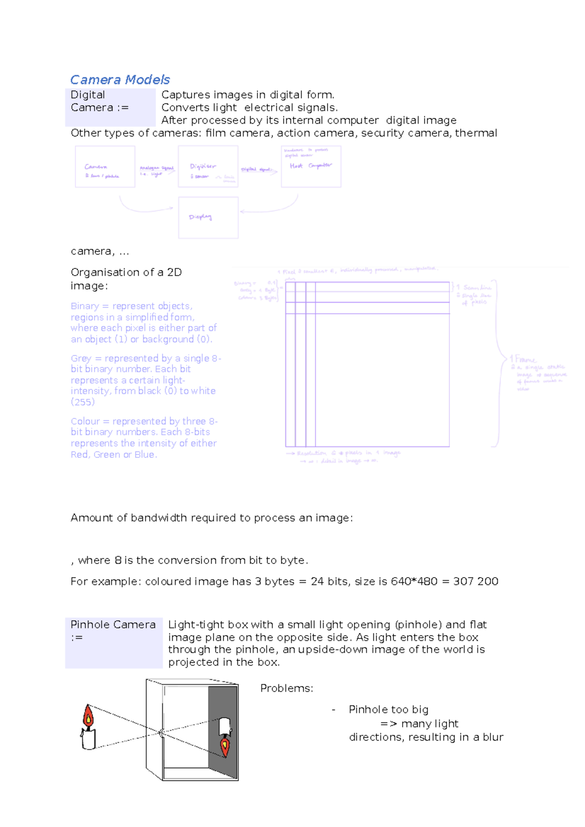2 Camera Models + Lenses - Camera Models Digital Camera := Captures ...