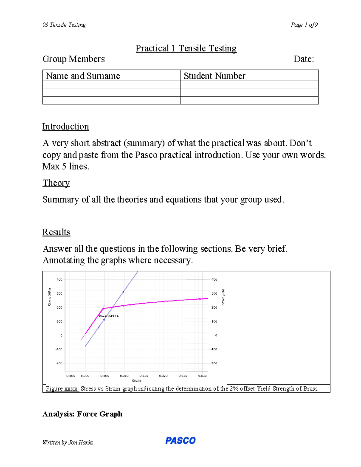 Prac1 Tensile Testing - Practical 1 Tensile Testing Group Members Date ...