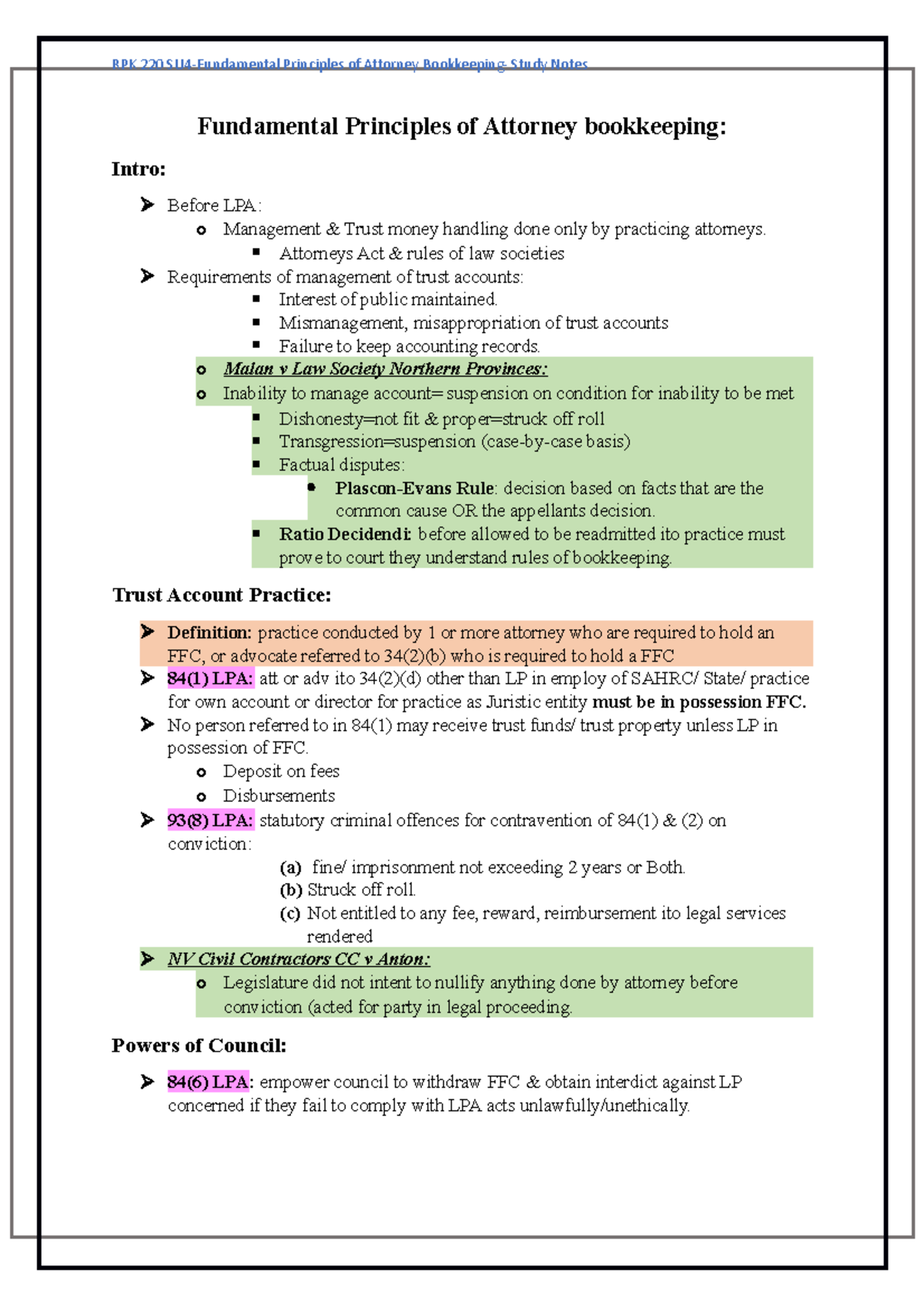 RPK SU4-Fundametal principles of attorney bookkeeping-Study Notes ...