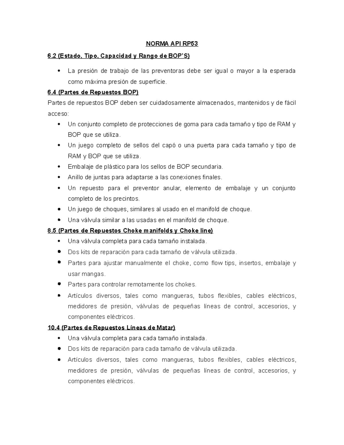 Norma API RP53 - API 53 - NORMA API RP 6 ( Estado, Tipo, Capacidad y ...