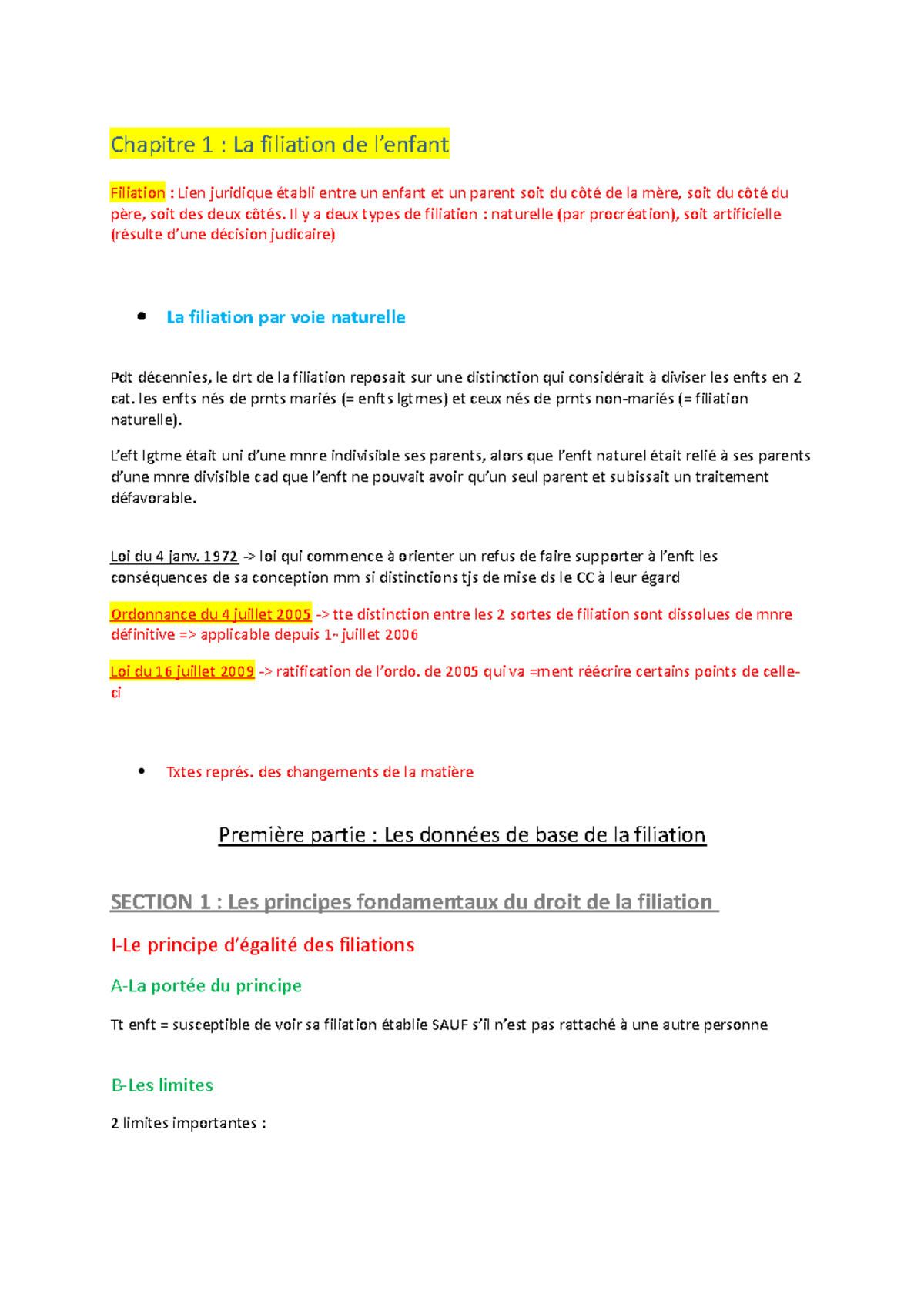 DLF Partie 2 - droit de la famille - Chapitre 1 : La filiation de l ...