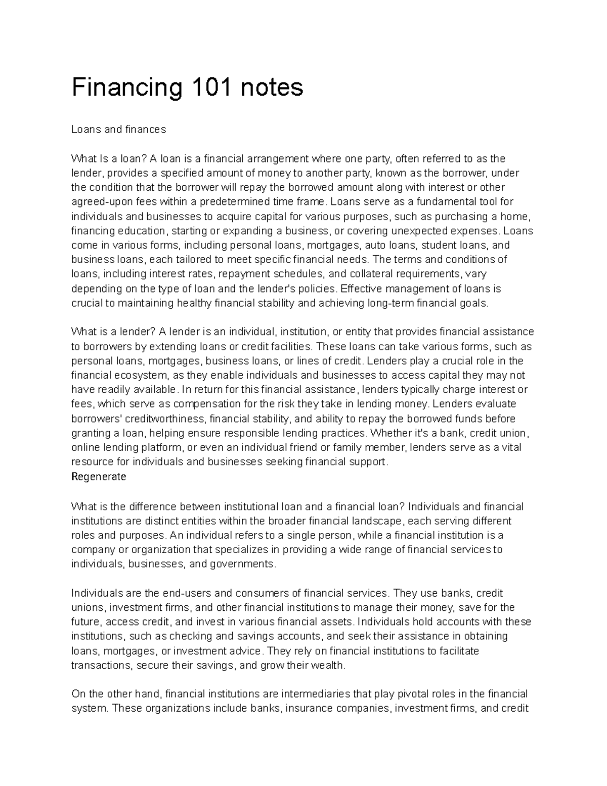 loans and financing - Financing 101 notes Loans and finances What Is a ...