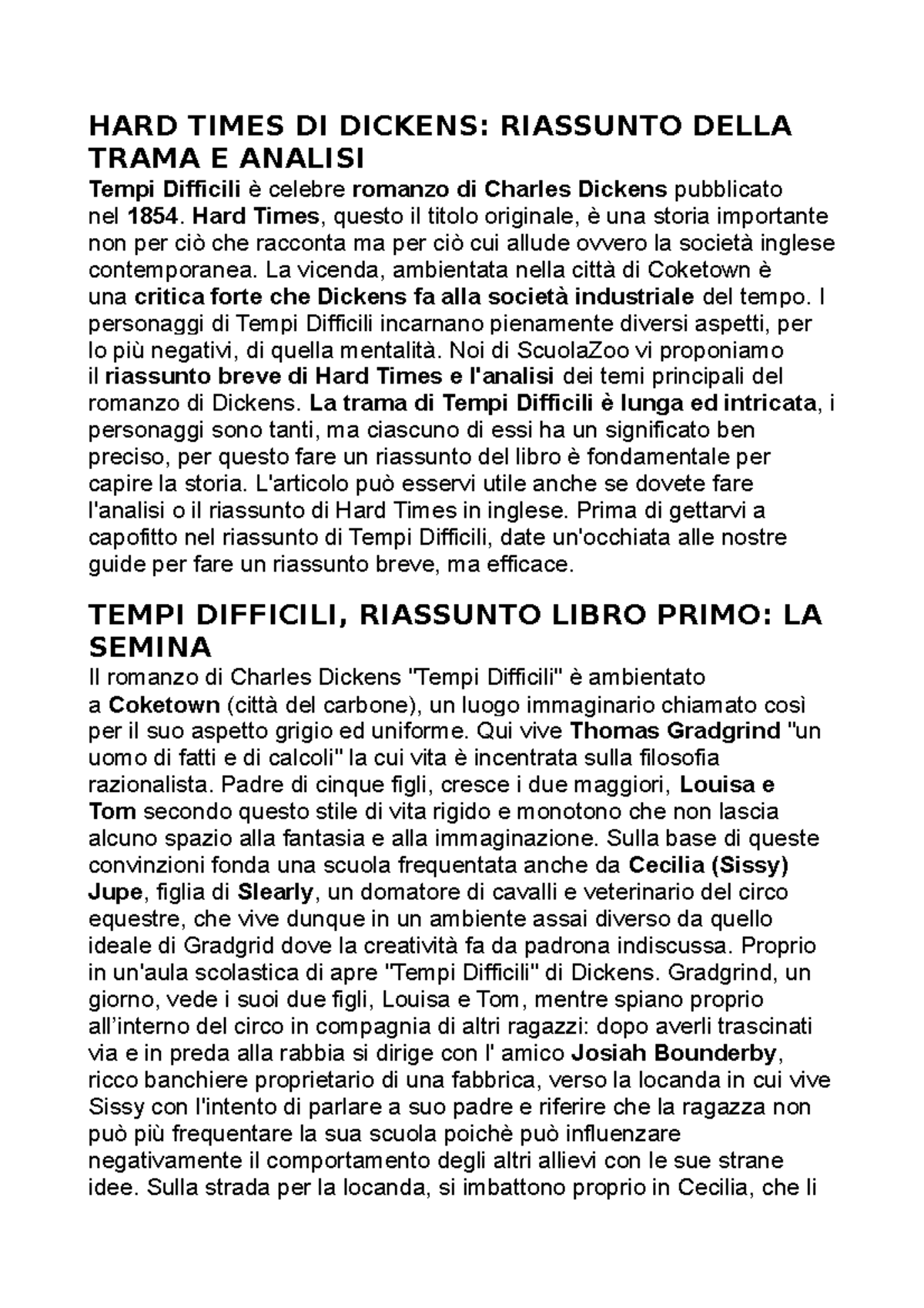 Difficult Times - HARD TIMES DI DICKENS: RIASSUNTO DELLA TRAMA E ...