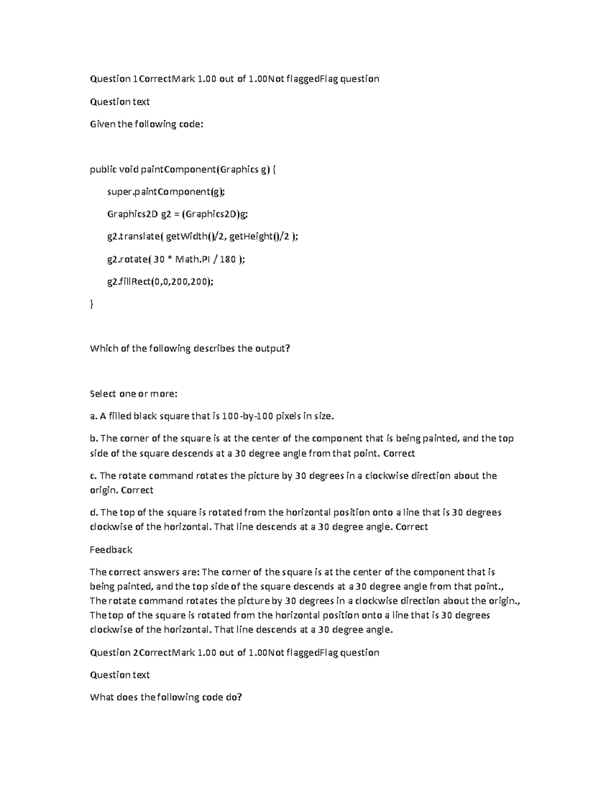Self Quiz unit 7 CS 1103 - Question 1CorrectMark 1 out of 1 flaggedFlag ...