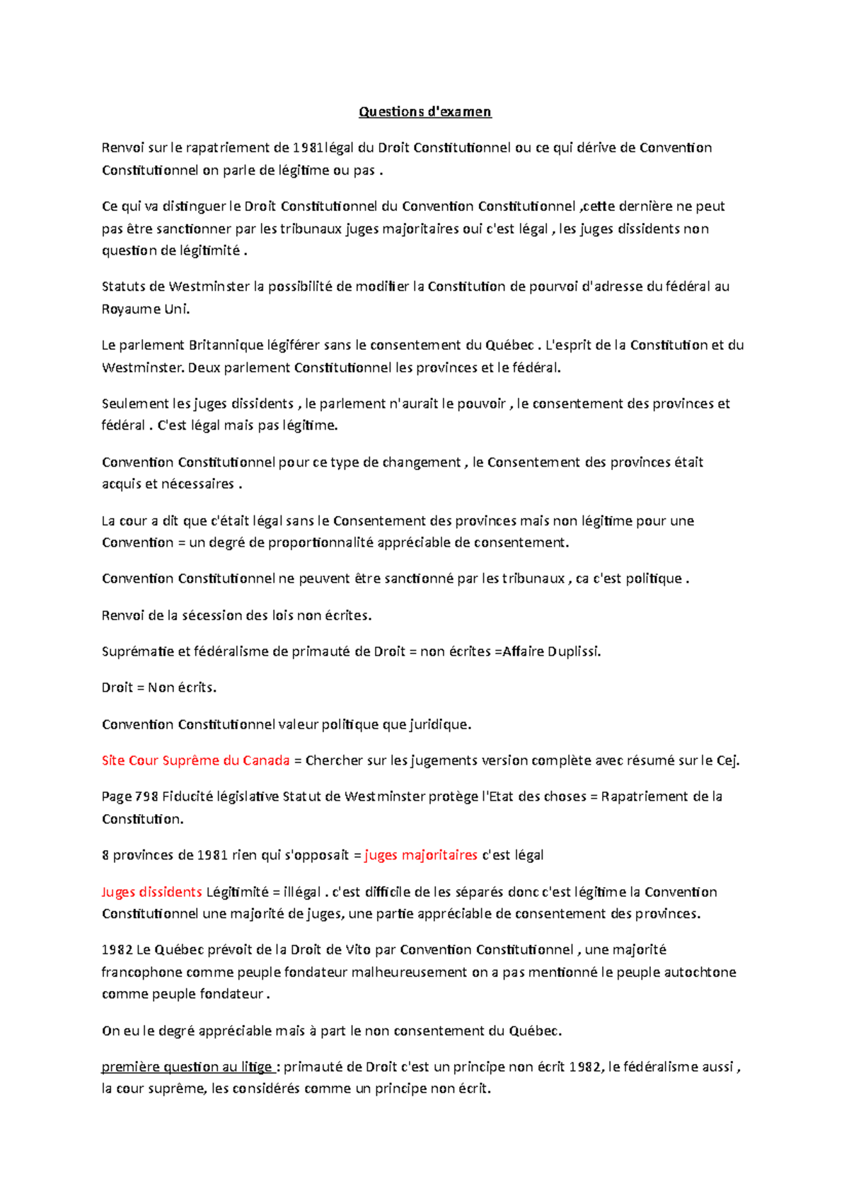 Questions d'examen - Résume du Droit Constitutionnel 1 DRT1501 ...
