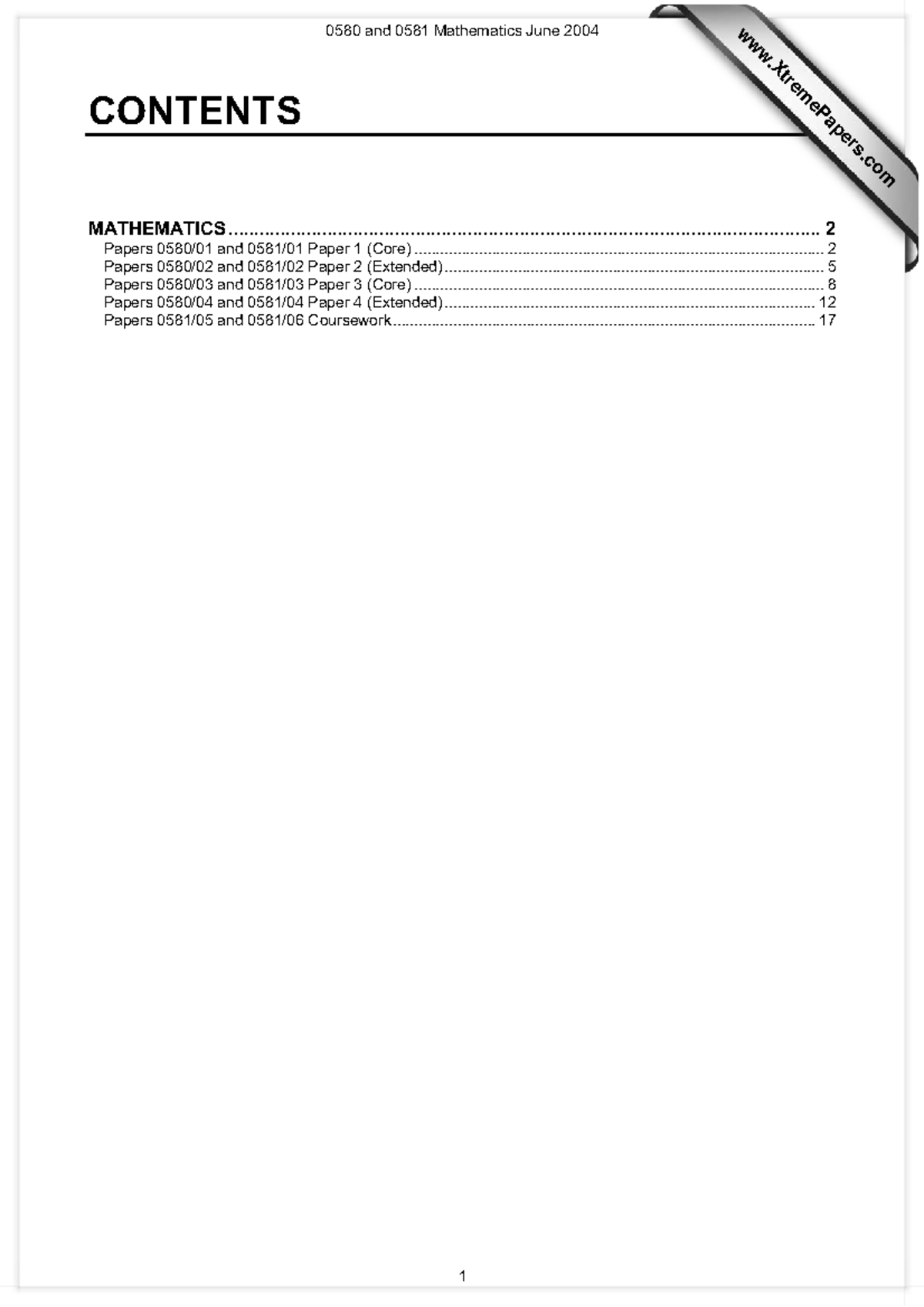 0580 s04 er - guide and answers to IG math exam - CONTENTS - 0580 and ...