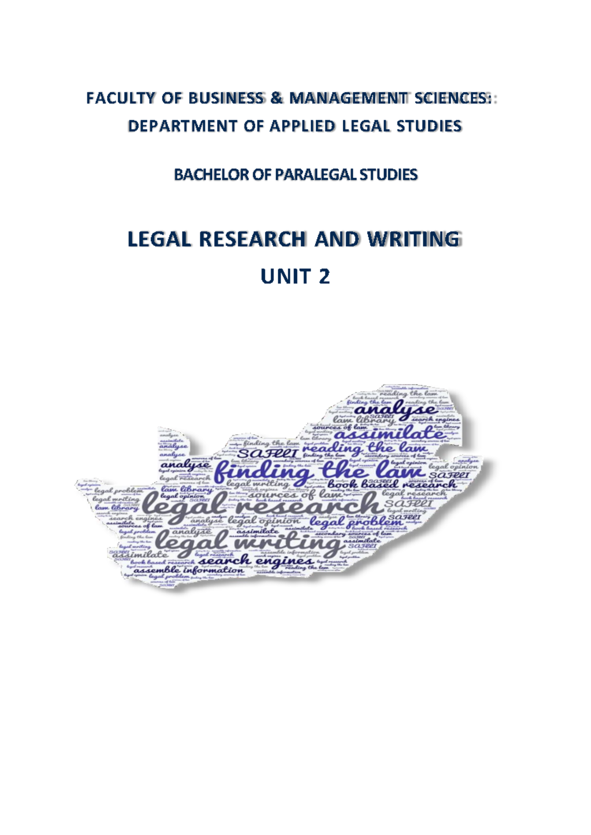 LRW UNIT 2 Notes - DEPARTMENT OF APPLIED LEGAL STUDIES BACHELOR OF ...