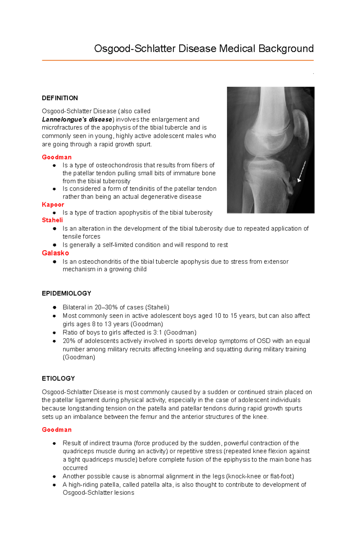 Osgood-Schlatter Disease Medical Background - DEFINITION Osgood ...