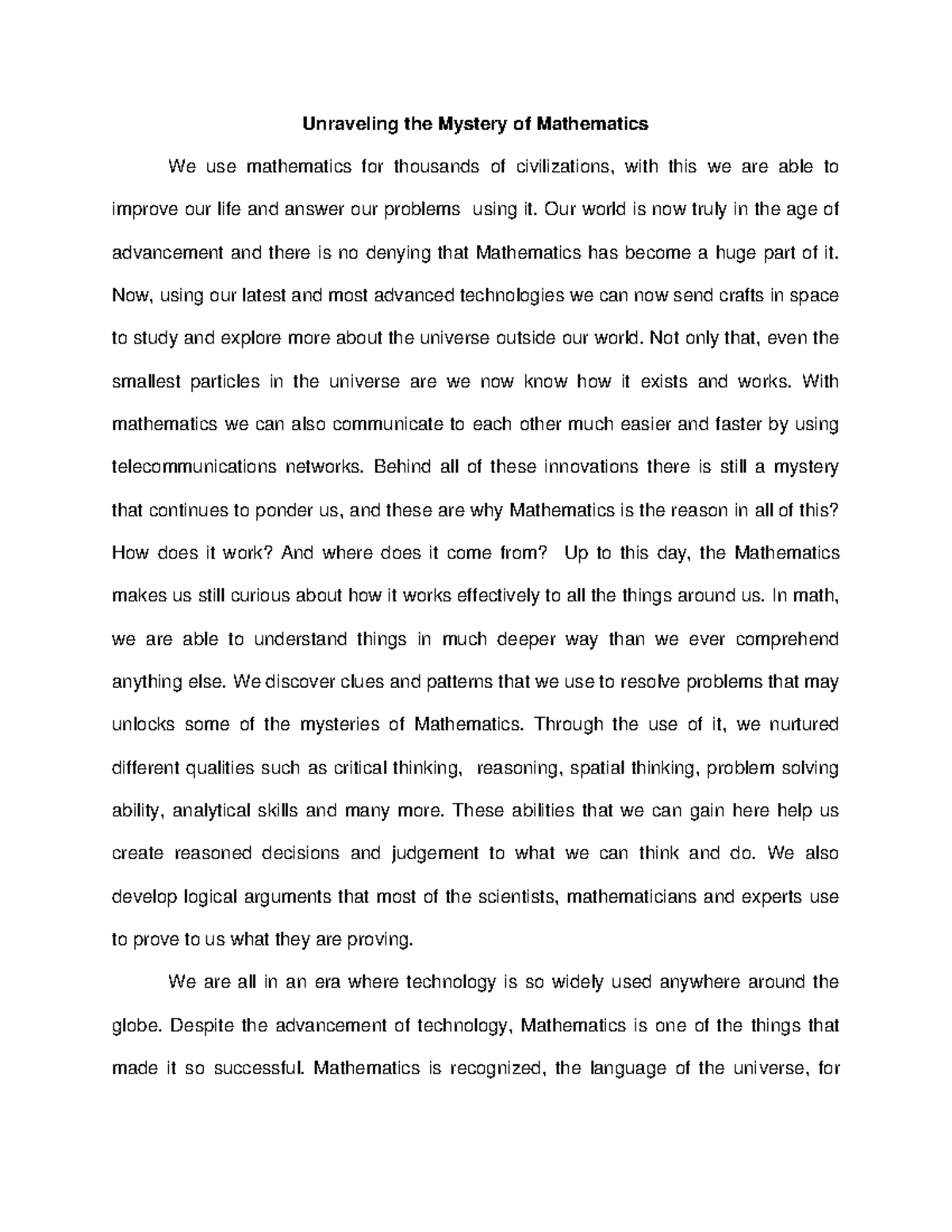 Unraveling the Mystery of Mathematics - Our world is now truly in the age of advancement and ...