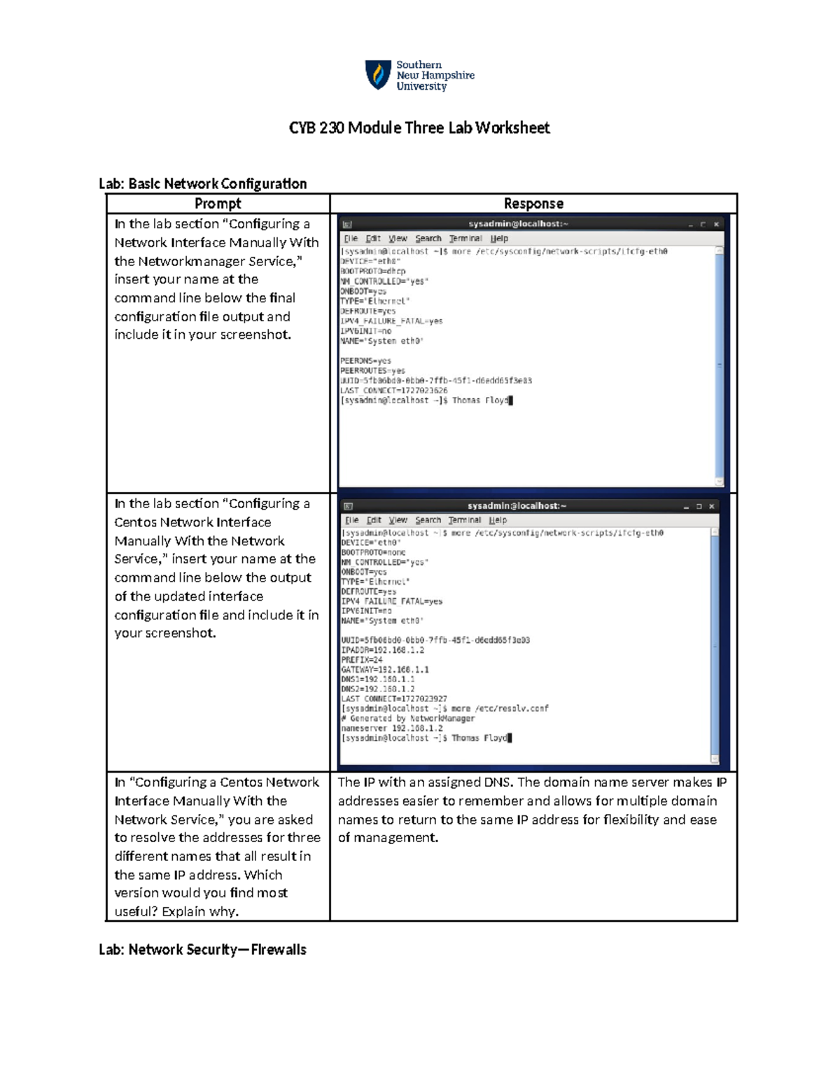 3-2 Lab Worksheet Thomas Floyd CYB230 - CYB 230 Module Three Lab ...