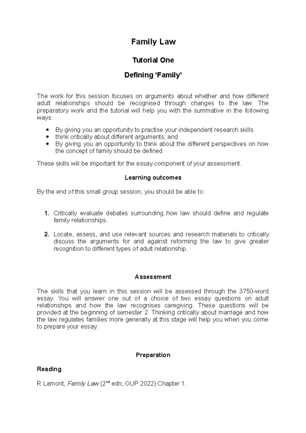Family law - tutorial 1 - information - Family Law Tutorial One ...