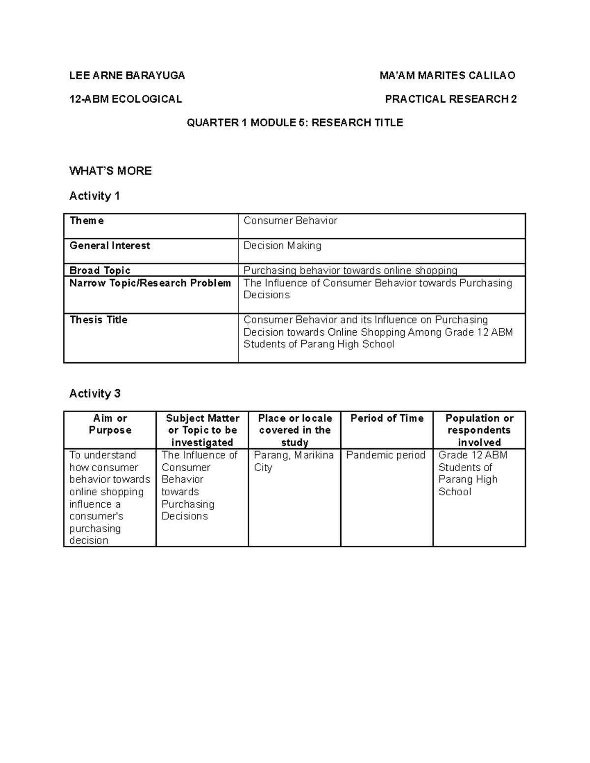 Practical Research 2 Module 5 Making A Research Title - LEE ARNE ...