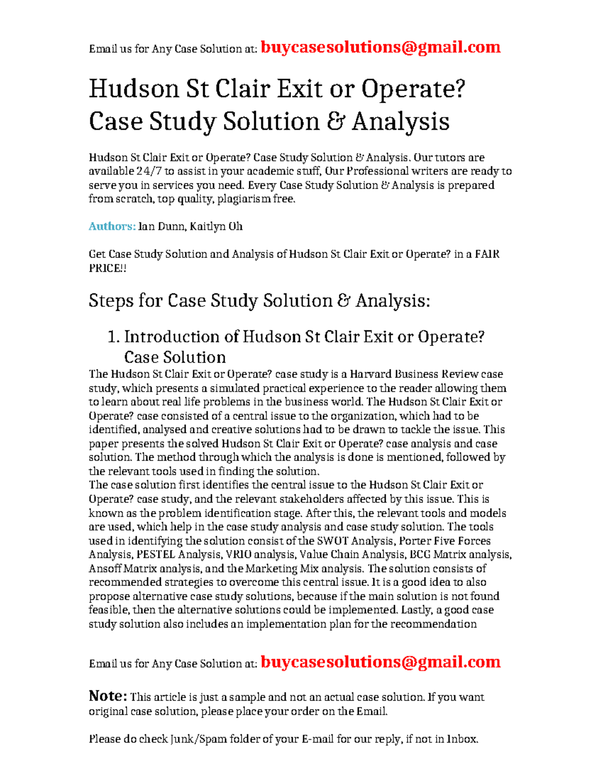 Hudson St Clair Exit or Operate Case Study Solution Analysis - Hudson St Clair Exit or Operate ...