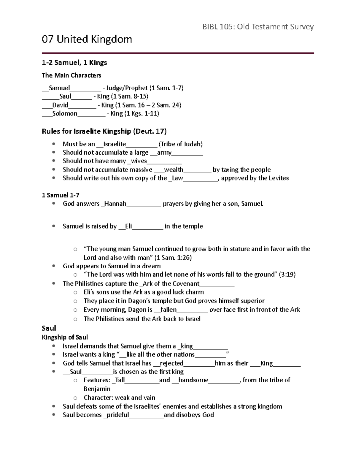 BIBL 105: Old Testament Survey 07 United Kingdom Samuel 1 Kings The ...