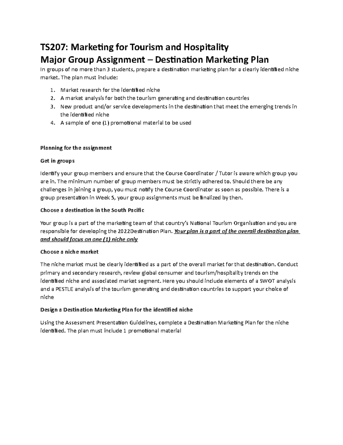 Destination Marketing Plan Structure Sem II 2021 - Major Group ...