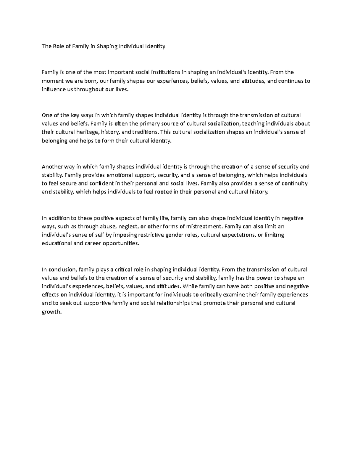 The Role of Family in Shaping Individual Identity - From the moment we ...